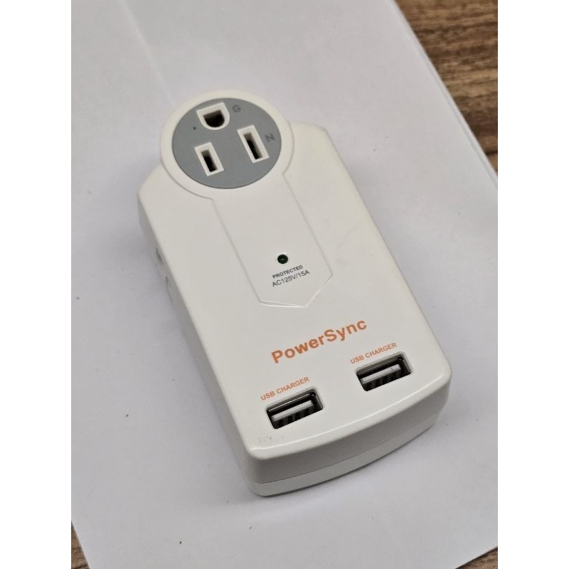 [二手] 群加 PowerSync 3插座+2埠USB輸出防雷擊保護壁插 摺疊式插頭(PTU-5401) | 蝦皮購物