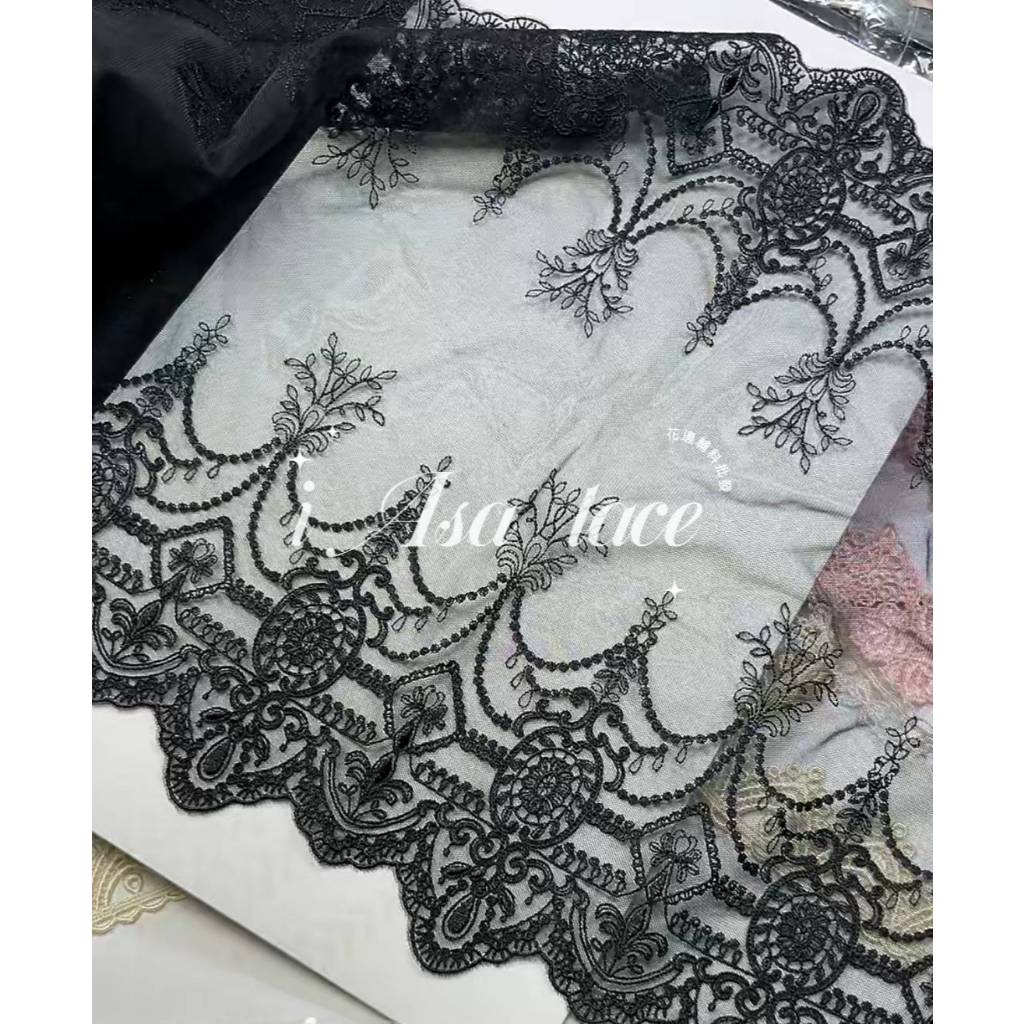 《iAsa愛莎の》手作材料 重工設計diy手工服裝婚紗輔料黑色白色宮庭風網紗刺繡蕾絲花邊 | 蝦皮購物