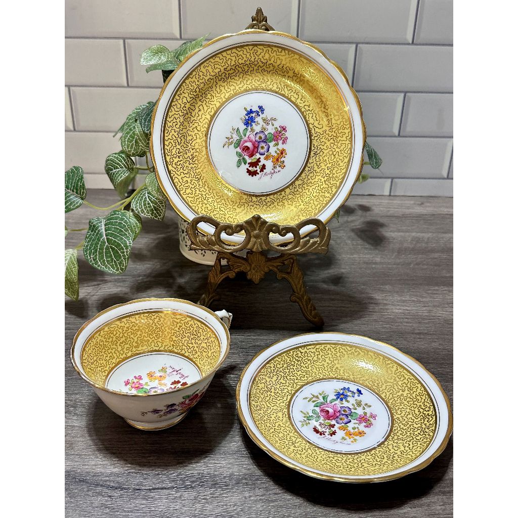 《風雅頌西洋古物 》英國 New Chelsea Porcelain Co 1912年全手繪杯盤3件組 | 蝦皮購物