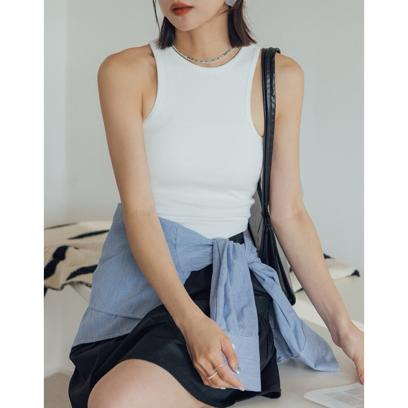 《全新商品》 MEIER.Q PROJECT.M 直羅紋削肩BRA TOP 白/S | 蝦皮購物