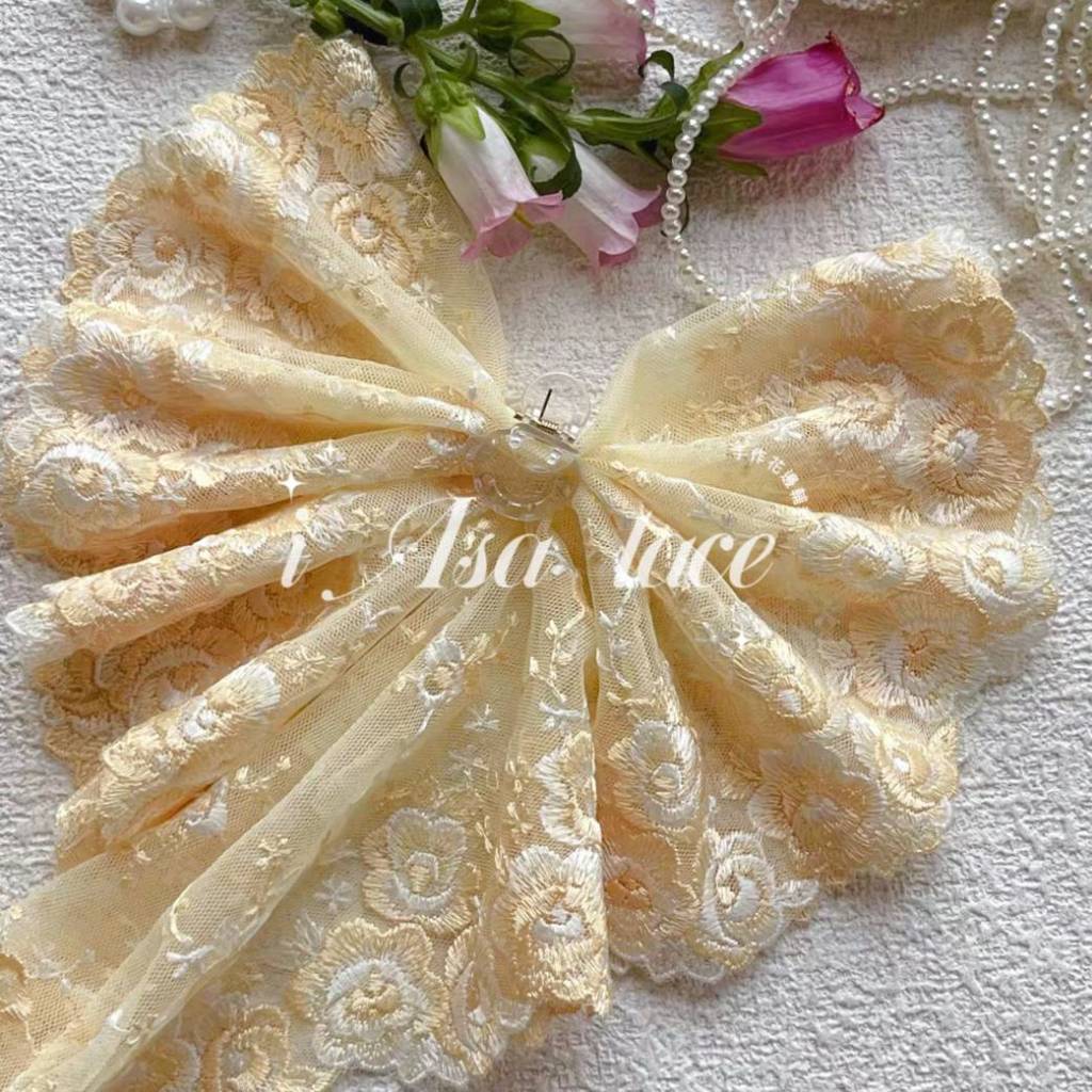 《iAsa愛莎の》手作材料 日單重工雙色粉紫黃雙邊網紗刺繡蕾絲花邊lolita服裝婚紗蝴蝶結窗簾裝飾 | 蝦皮購物