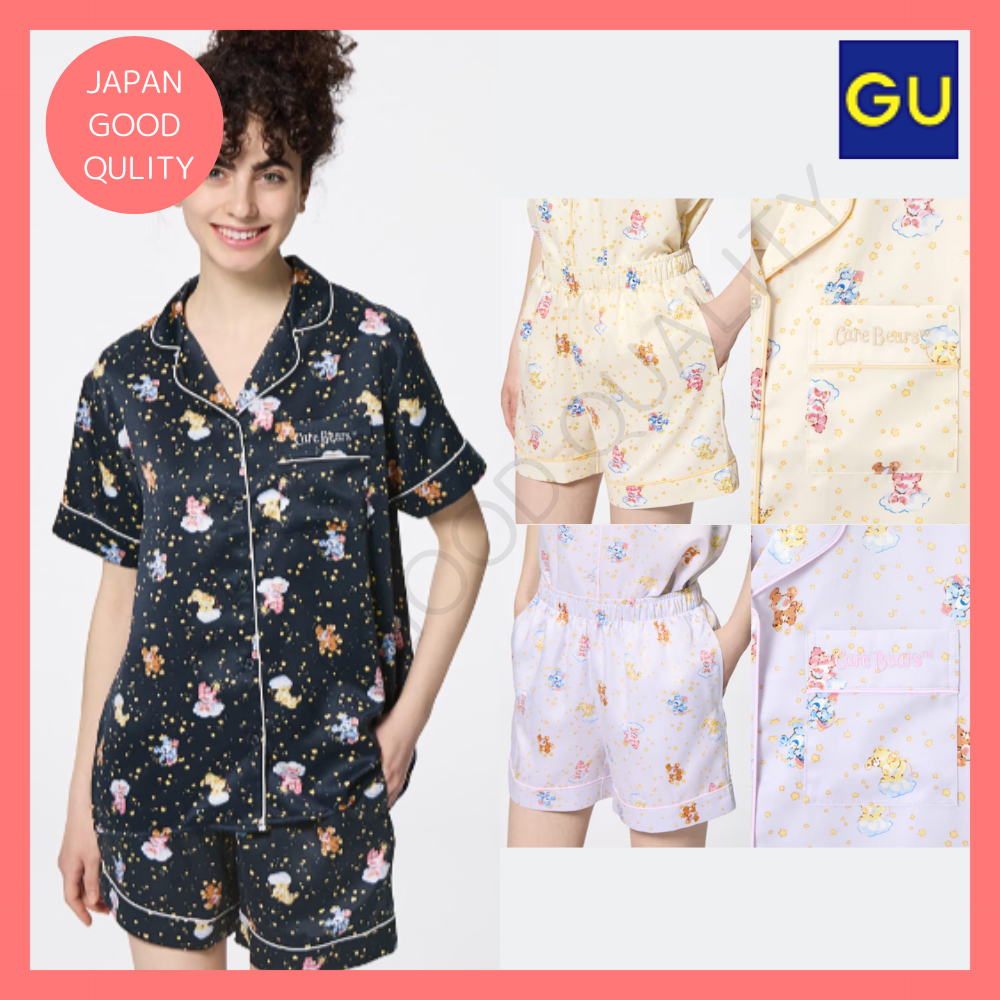 【GU】2025年5月全新發售 緞面睡衣套裝（短袖＆短褲）Care Bears 女款尺碼 XS-3XL 69 深藍色 | 蝦皮購物