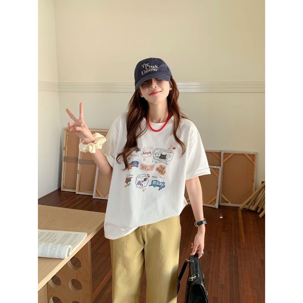 | SS | 8090 韓系直噴可愛減齡感塗鴉薄磨毛TEE | 蝦皮購物