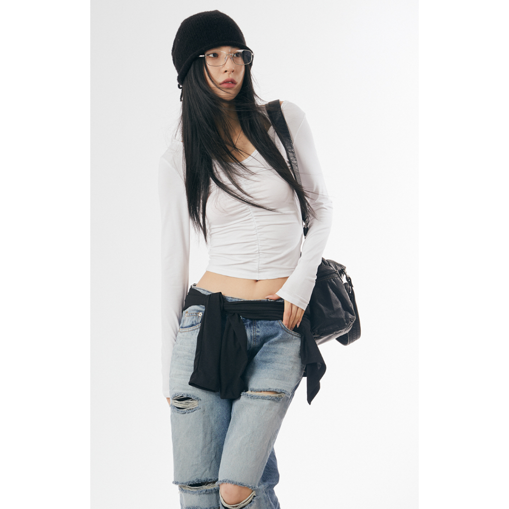 預購 RAUCOHOUSE 韓國選貨 繞頸 短版 長袖上衣 韓國代購 | 蝦皮購物