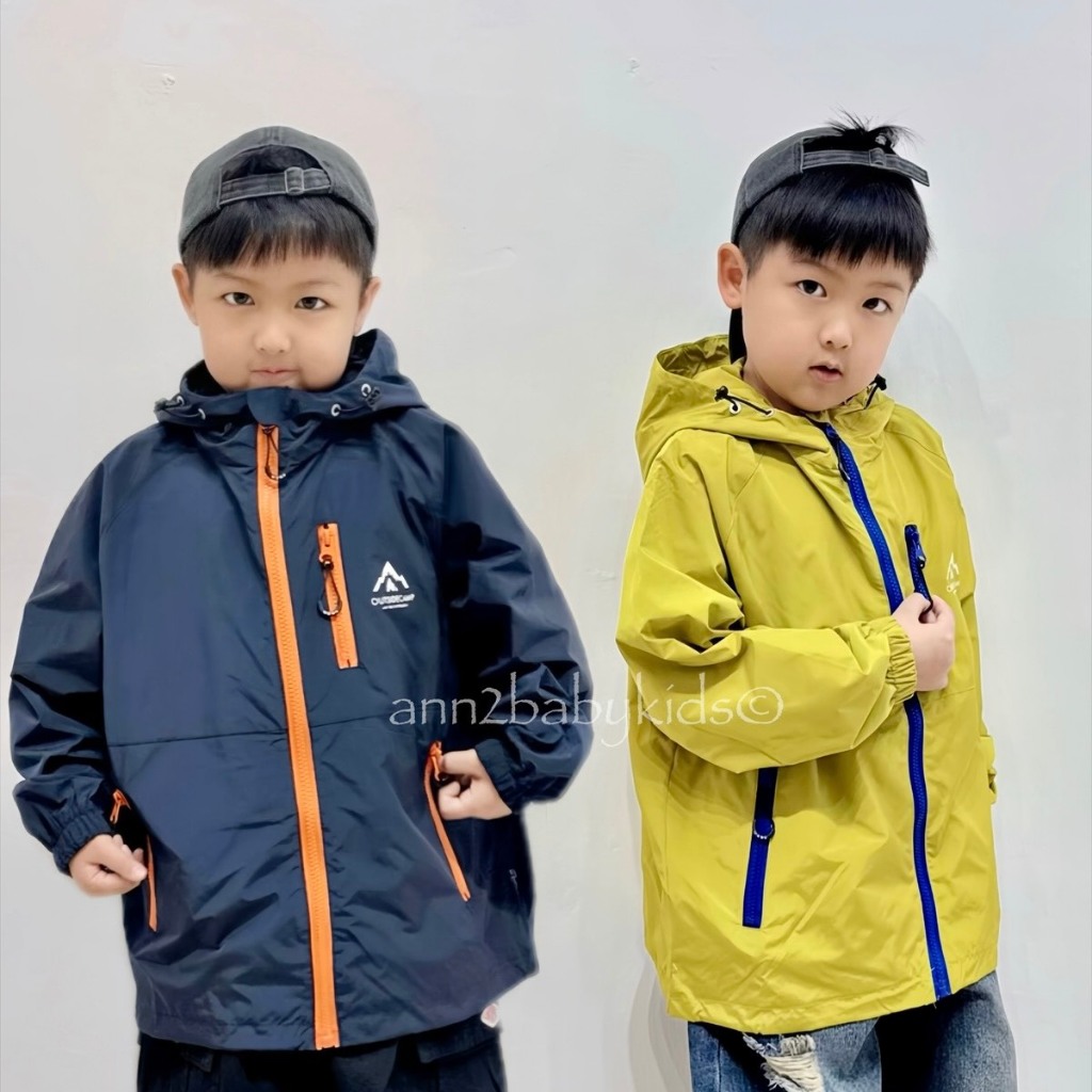 //ANN2 KIDS現貨// 童裝實拍 日系兒童 山系撞色拉鍊防風外套 衝鋒外套 連帽風衣外套 日系童裝 | 蝦皮購物