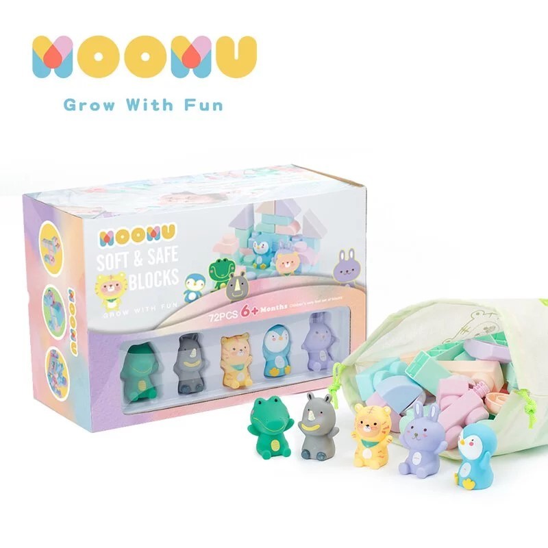 ｜嬰兒寶｜MOOMU【香草安全軟積木72pcs+積木指偶公仔5入】贈收納袋 | 蝦皮購物