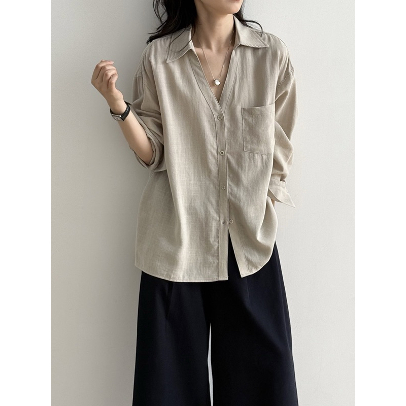 FaFa(卡其綠灰L現貨)襯衫人必備！天絲亞麻純色襯衫(82223) | 蝦皮購物