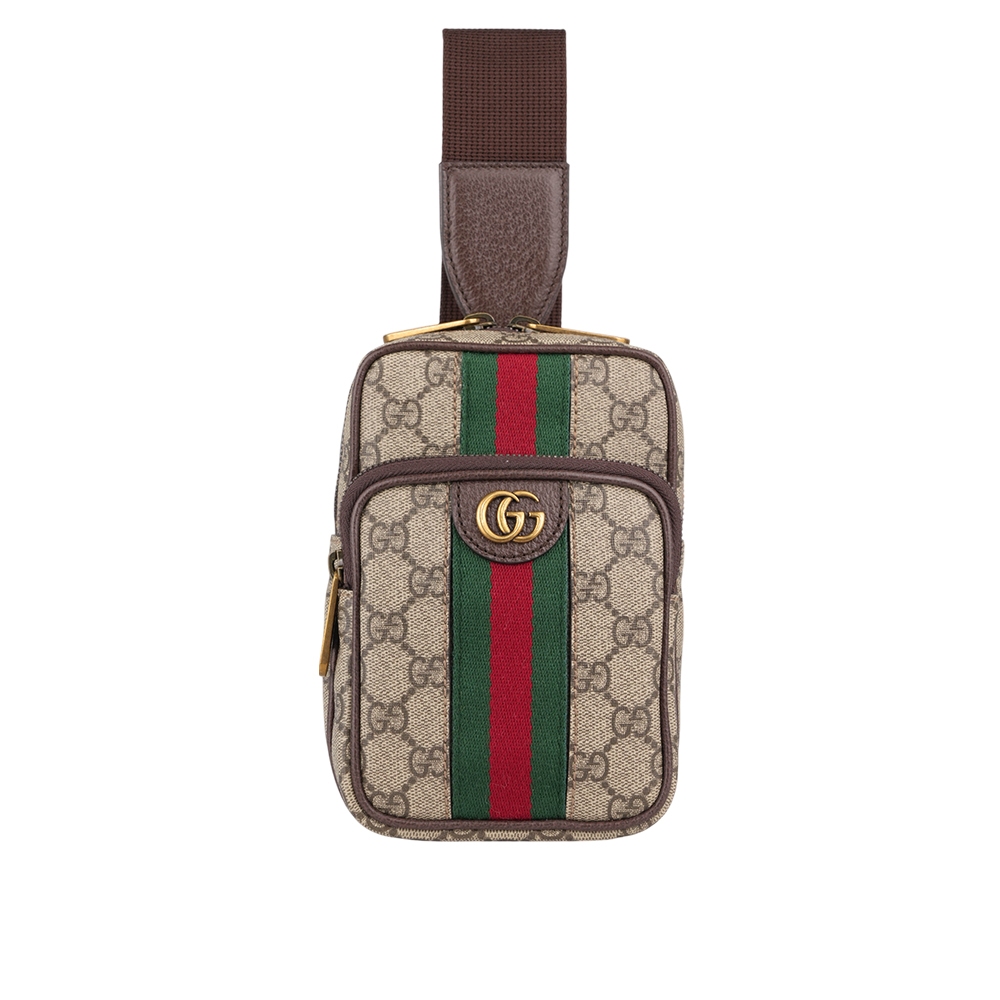 GUCCI GG Ophidia 塗層帆布及皮革綠紅織帶迷你胸口包(米色/烏木色) 752565 9C2ST 8746 | 蝦皮購物