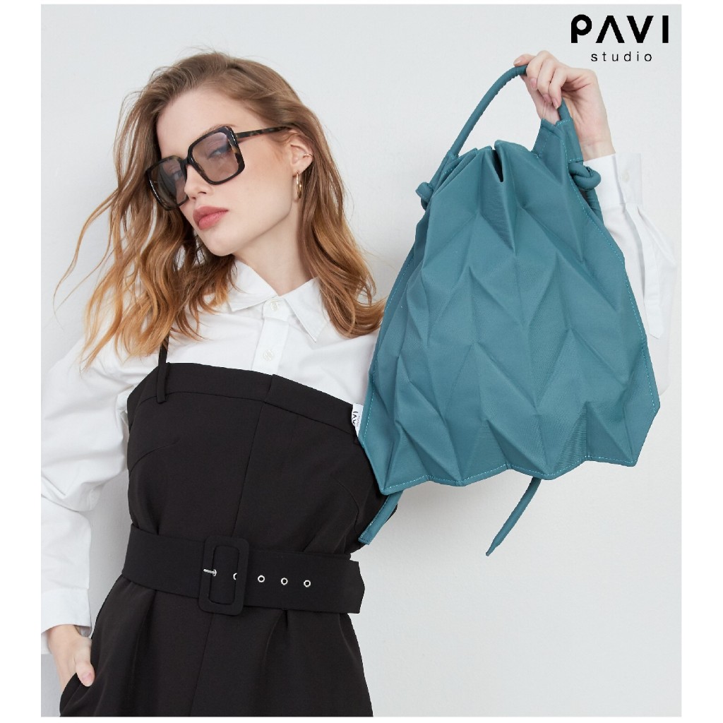 二手 Pavi studio W-Knot繩結款 泰國設計肩背包 孔雀藍 側背包 帆布包 | 蝦皮購物