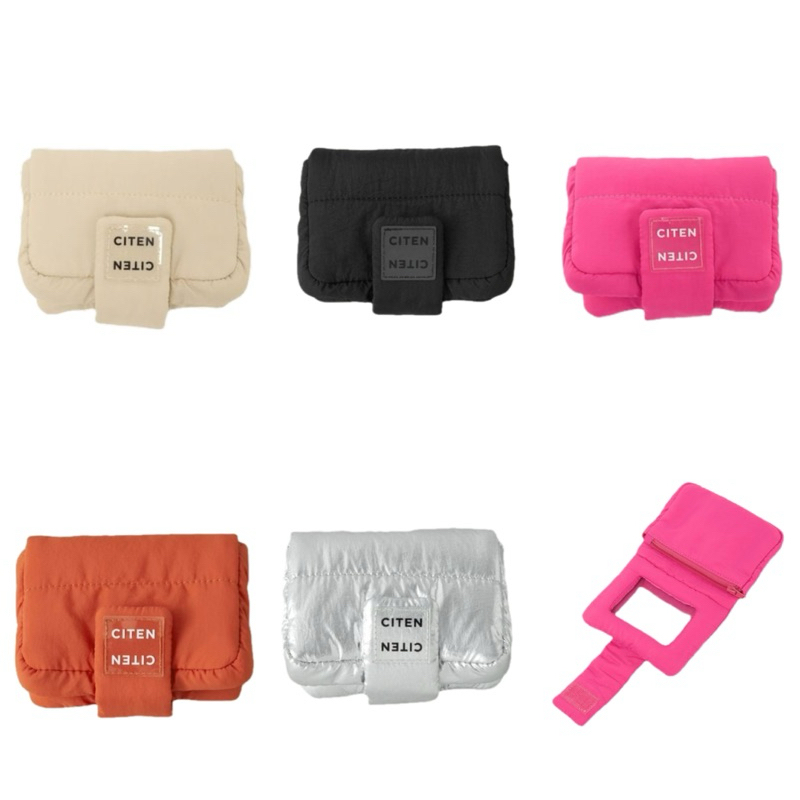 發票【CITEN】澎潤絎縫收納小物包｜迷你附鏡化妝包（9×11.5×3.5cm） | 蝦皮購物