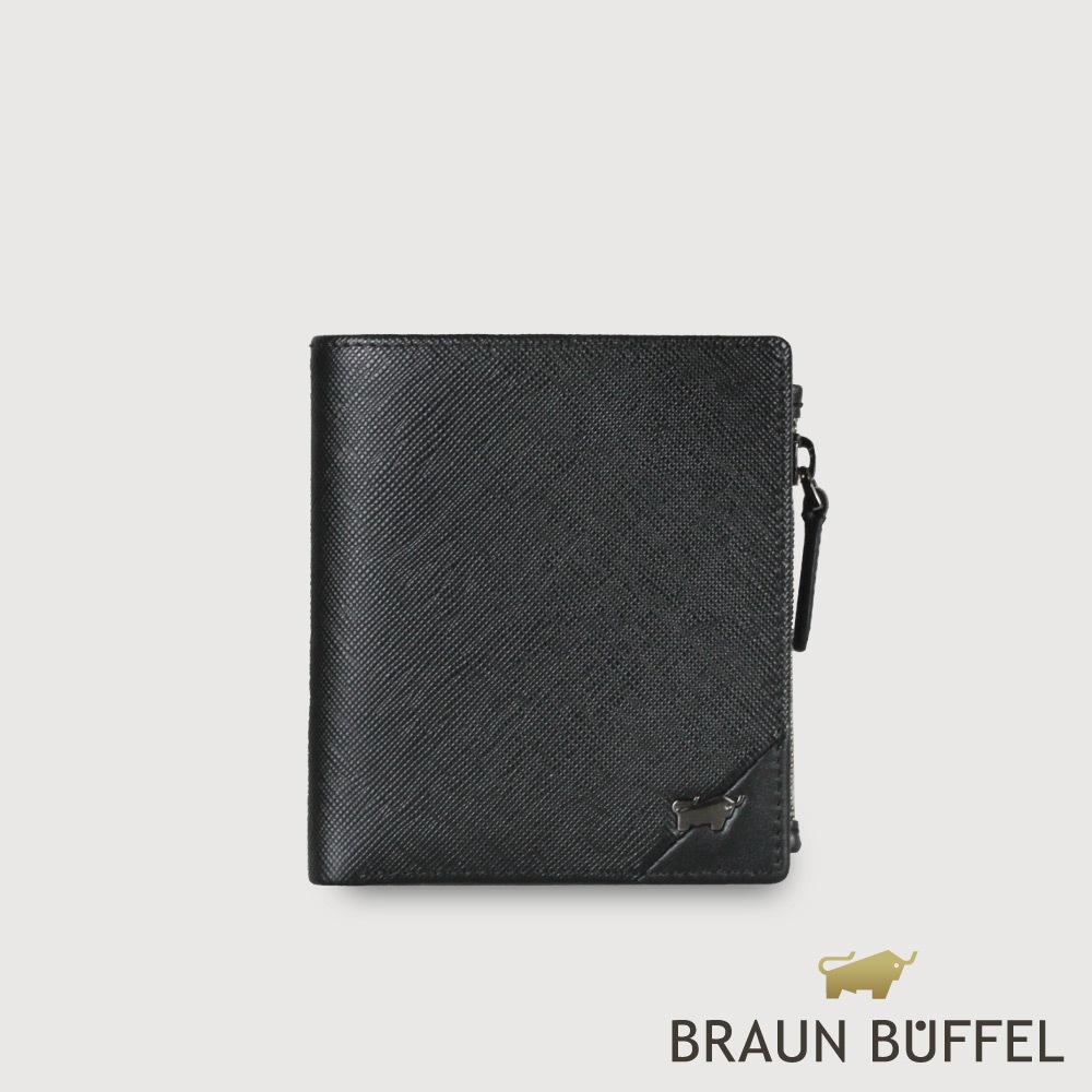 【BRAUN BUFFEL 德國小金牛】台灣總代理 加利恩-A 6卡直立拉鍊零錢袋短夾-黑色/BF561-325-BK | 蝦皮購物