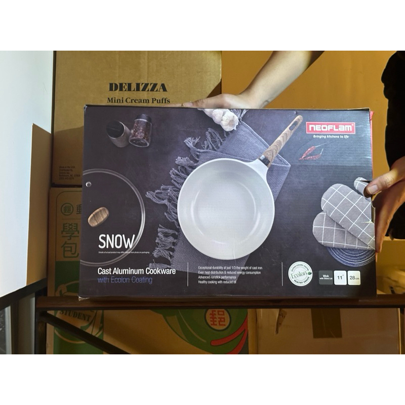 Neoflam Snow系列28公分炒鍋(電磁底)+玻璃蓋 | 蝦皮購物