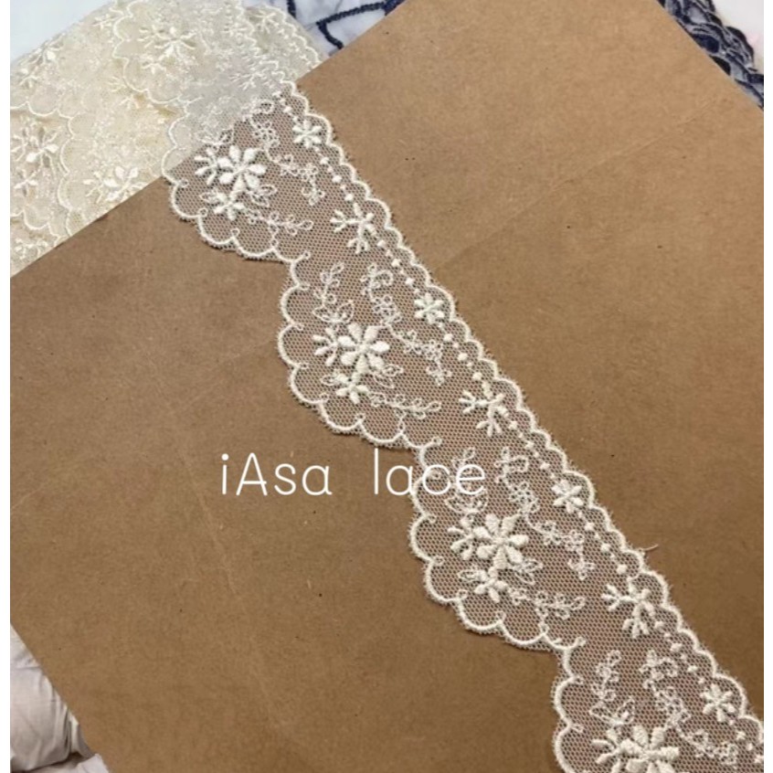《iAsa愛莎の》手作材料 米色藍白綠雙邊網紗刺繡蕾絲花邊DIY服裝領口拼接娃衣lolita裝飾輔料 | 蝦皮購物
