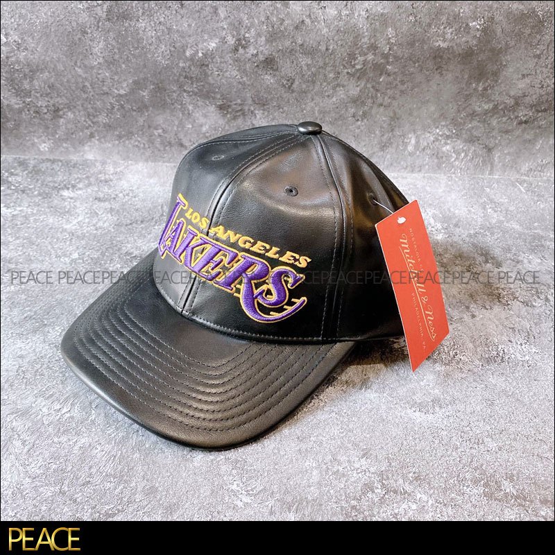 【PEACE】Mitchell & Ness M&N 洛杉磯 湖人隊 黑色 皮質 後扣帽 Lakers Workmark | 蝦皮購物