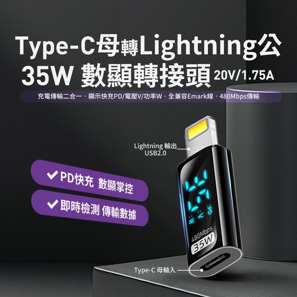 🌺3C好市多 隔日配🔥Type-C透明數顯轉接頭 35W 數顯功率 Type-C轉Lightning轉接頭 數顯轉接頭 | 蝦皮購物