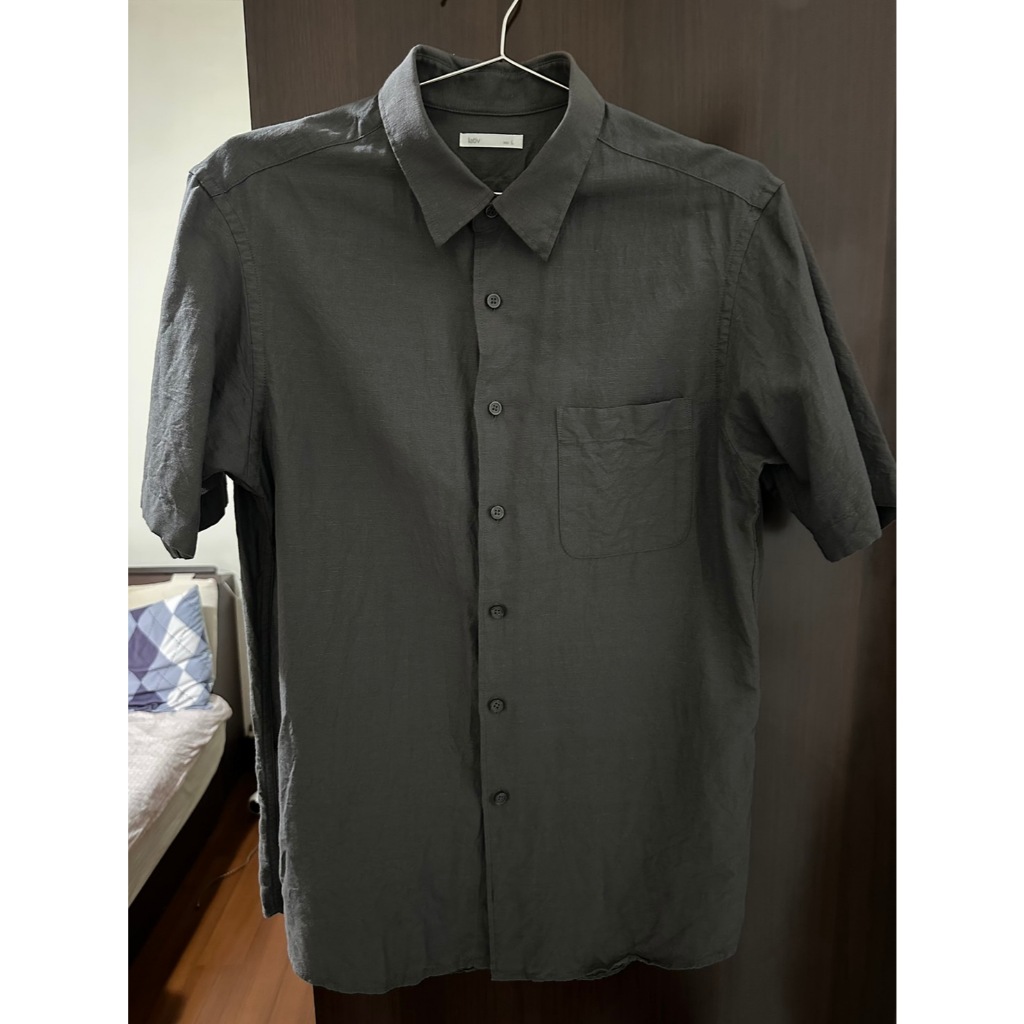 棉麻短袖襯衫 男/鐵灰/L/Lativ/近全新 | 蝦皮購物