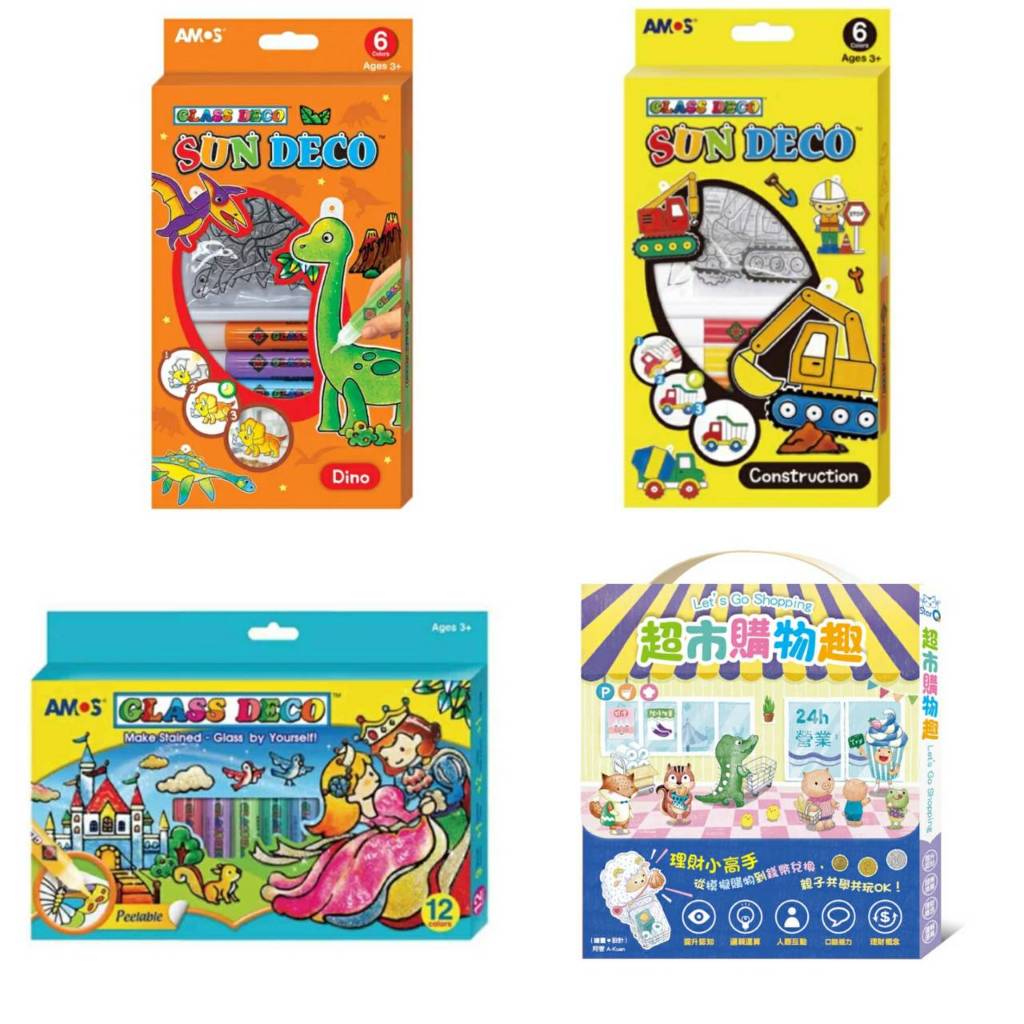 韓國AMOS ~ 6色10.5ml工程車、恐龍 / 12色10.5ml 兒童DIY玻璃彩繪膠、超市購物趣 | 蝦皮購物