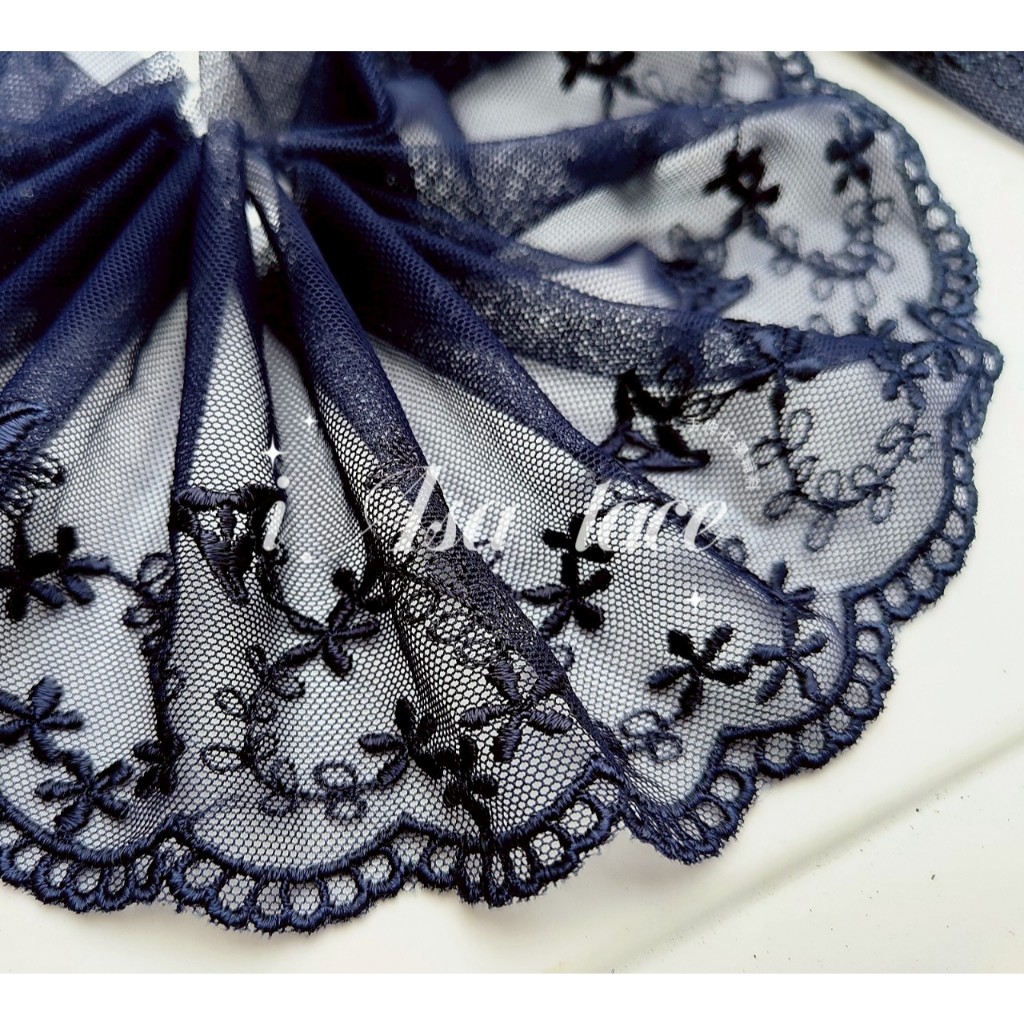 《iAsa愛莎の》手作材料 6cm日版好品質深藍色棉繡網紗刺繡蕾絲花邊diy服裝家居洛麗塔裝飾材料 | 蝦皮購物