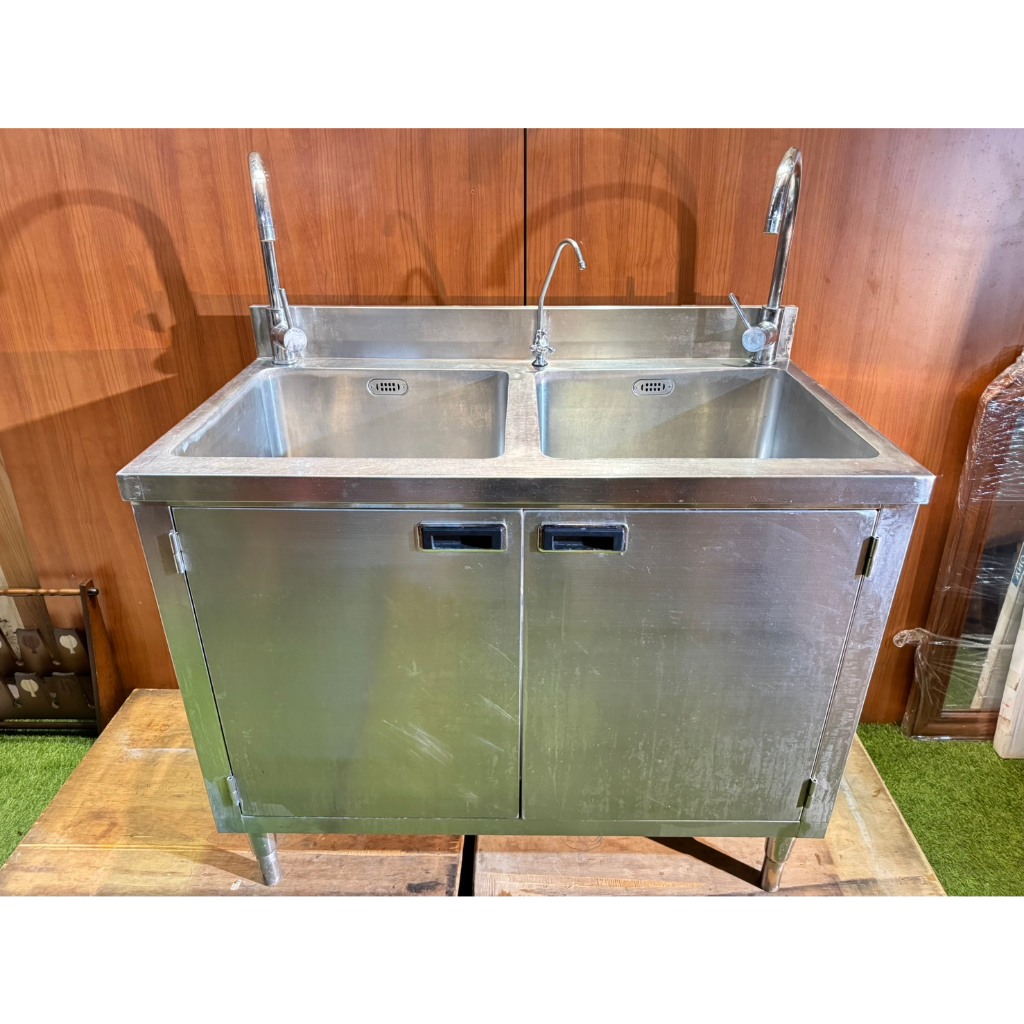 加厚 雙孔不鏽鋼洗手台 附水龍頭/洗菜台/工作台/平台洗手台/雙孔洗手台/洗手槽/營業洗水槽/洗碗槽A7364晶選二手 | 蝦皮購物
