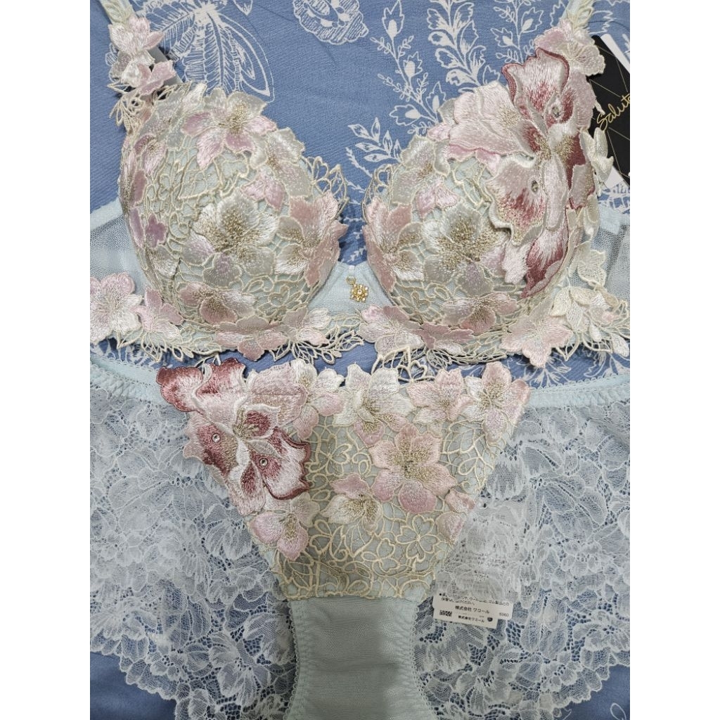 莎露 Salute 89系列 平安時代粉嫩綠蕾絲滿版內衣褲組 C75+L | 蝦皮購物