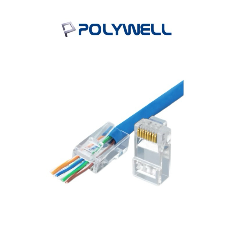 【POLYWELL】CAT6穿透式網路線水晶頭 10入組 26-23AWG六類線徑 厚金端子 福祿克 | 蝦皮購物