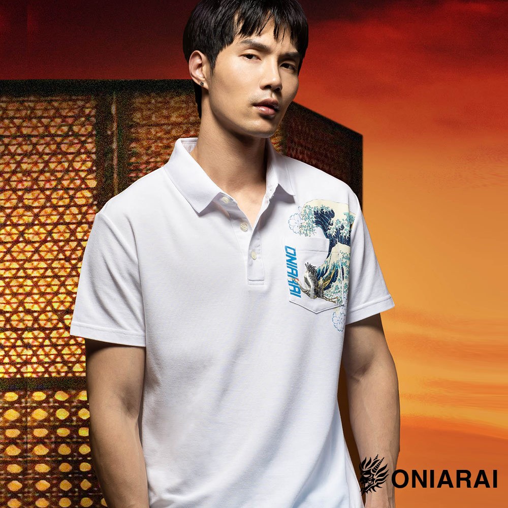 BLUE WAY 鬼洗 ONIARAI - 男款 和藝術冲浪裏短袖POLO衫(白) | 蝦皮購物