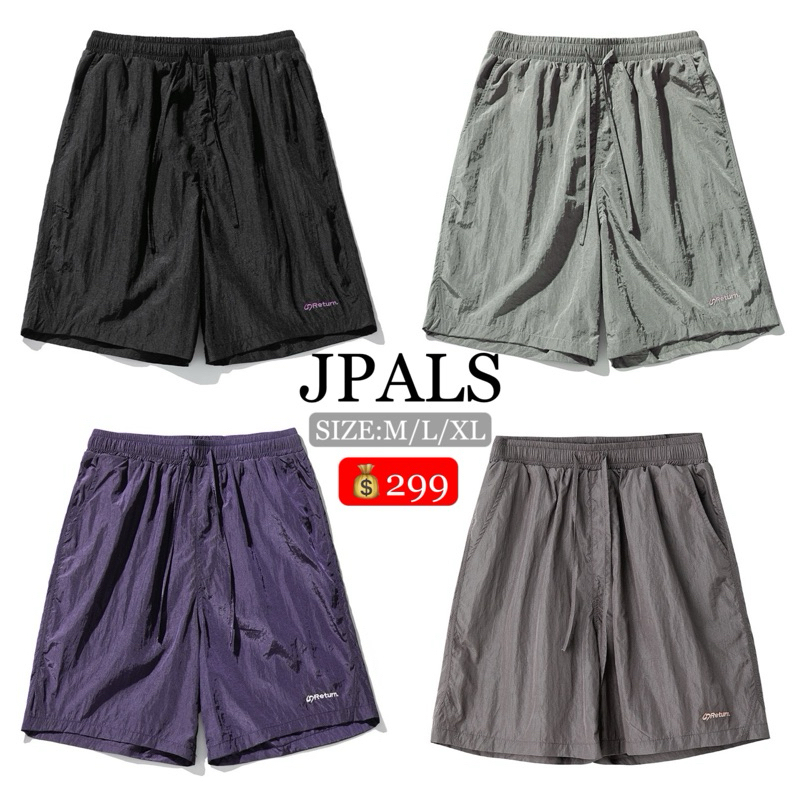 【JPALS 】 現貨秒發 尼龍 涼感 刺繡 金屬光澤 輕量 速乾 短褲 膝上短褲 鬆緊腰圍 抽繩 海灘褲 沙灘短褲 | 蝦皮購物