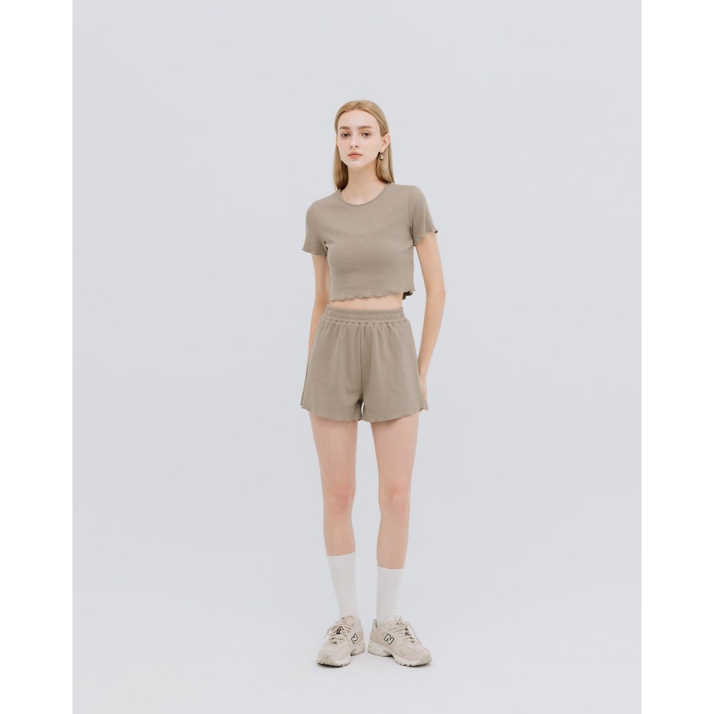 MEIER.Q PROJECT.M 木耳邊直坑條短褲套裝(大象灰/S) | 蝦皮購物