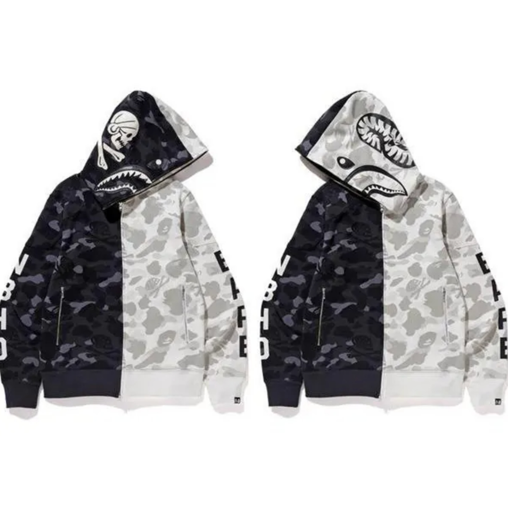 A BATHING APE BAPE X NEIGHBORHOOD 聯名 拼接鯊魚外套 黑白 陰陽 | 蝦皮購物