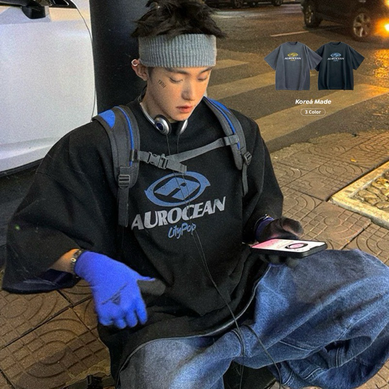 [HYC] Aurocean 炒色 做舊 黑色 T恤 320克 重磅 全棉 美式 復古 寬鬆 大版 短袖 | 蝦皮購物