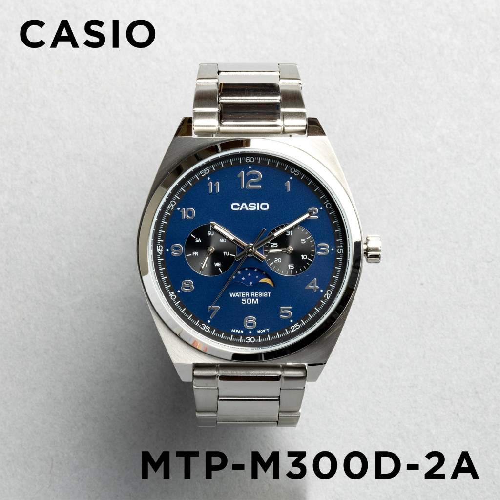 【金台鐘錶】CASIO卡西歐 MTP-M300D-2A(藍面) 鋼錶 月相,星期,日期顯示 50m防水 壓入式底蓋 | 蝦皮購物