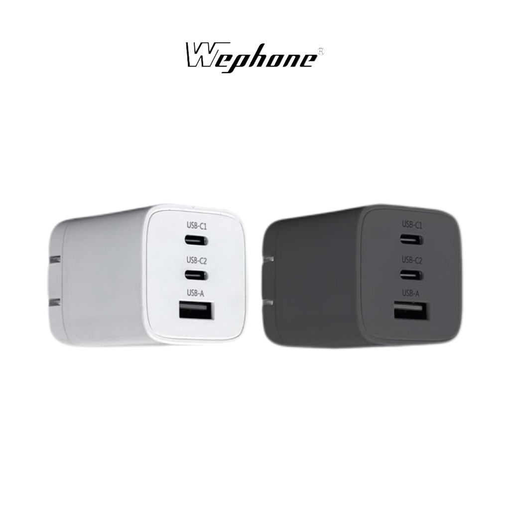 【Wephone】 GaN氮化鎵 65W 三孔 PD 快充頭 雙Type-C+USB-A 充電器 快速充電 | 蝦皮購物