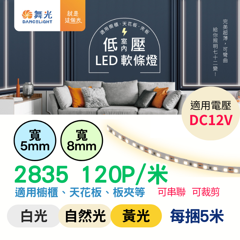 舞光 2835 120P LED低壓室內軟條燈 12V【辰旭照明】燈條 可裁剪 白光 自然光 黃光 每捆5米 | 蝦皮購物