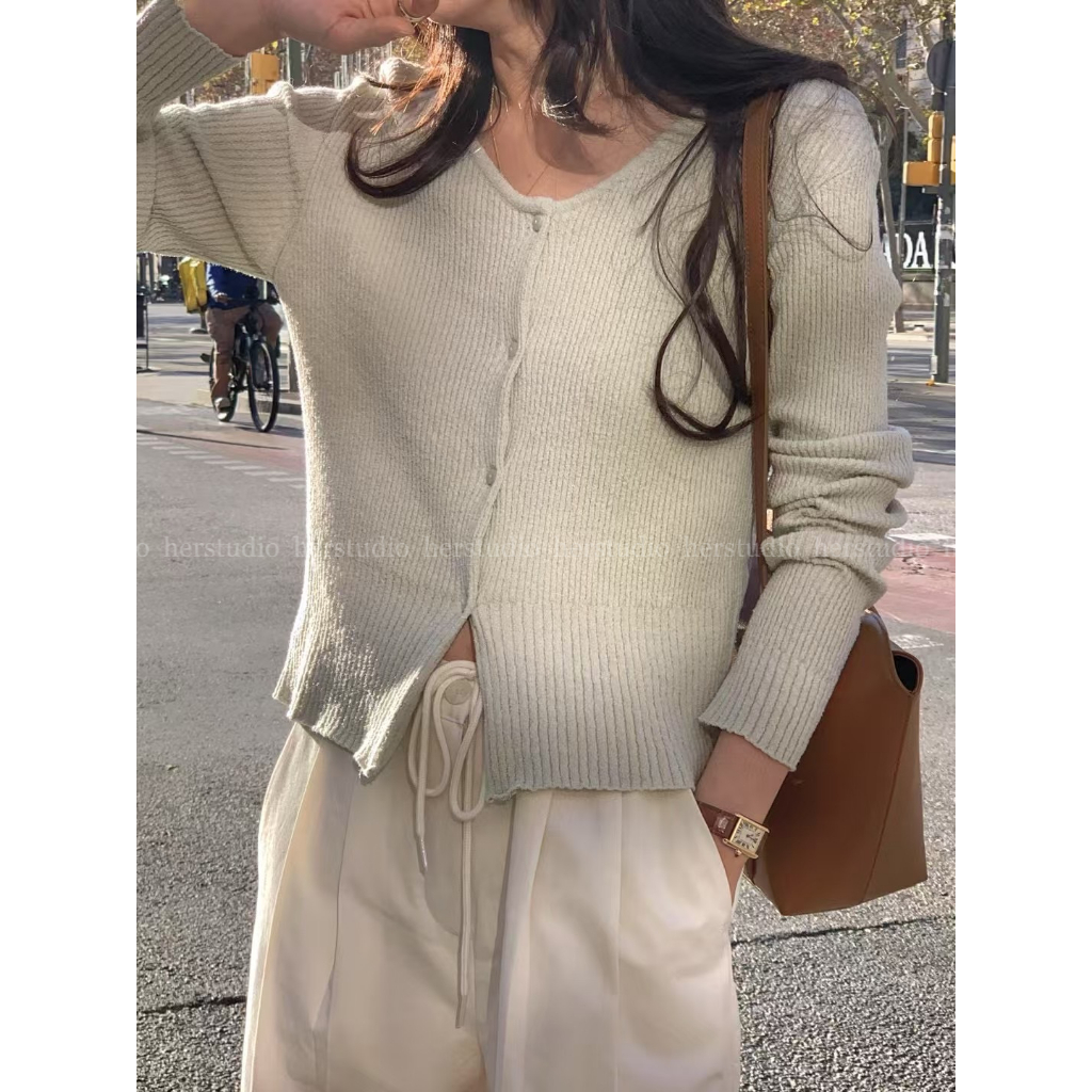 HERStudio韓國代購 正反兩穿棉質V領開衫(3col) | 蝦皮購物