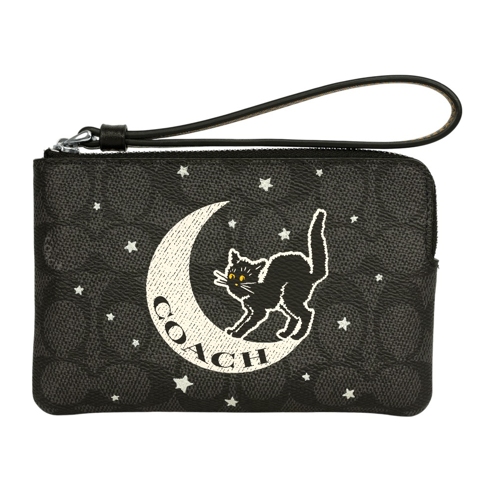 COACH CC Logo 萬聖節黑貓圖案塗層帆布手拿包(炭灰色/黑色) CW869 SVPHT | 蝦皮購物