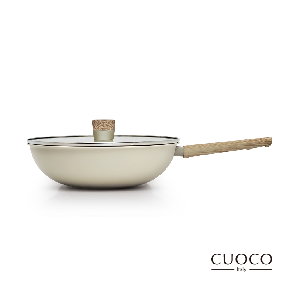 【CUOCO】北歐系列-暖白仙子陶瓷不沾炒鍋30cm/附鍋蓋/IH電磁爐適用 | 蝦皮購物