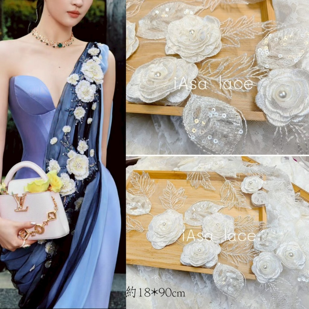 《iAsa愛莎の》手作材料 超大重工立體花珍珠亮片蕾絲裝飾花朵花片貼花DIY婚紗頭紗服裝洛麗塔裝飾輔料 | 蝦皮購物
