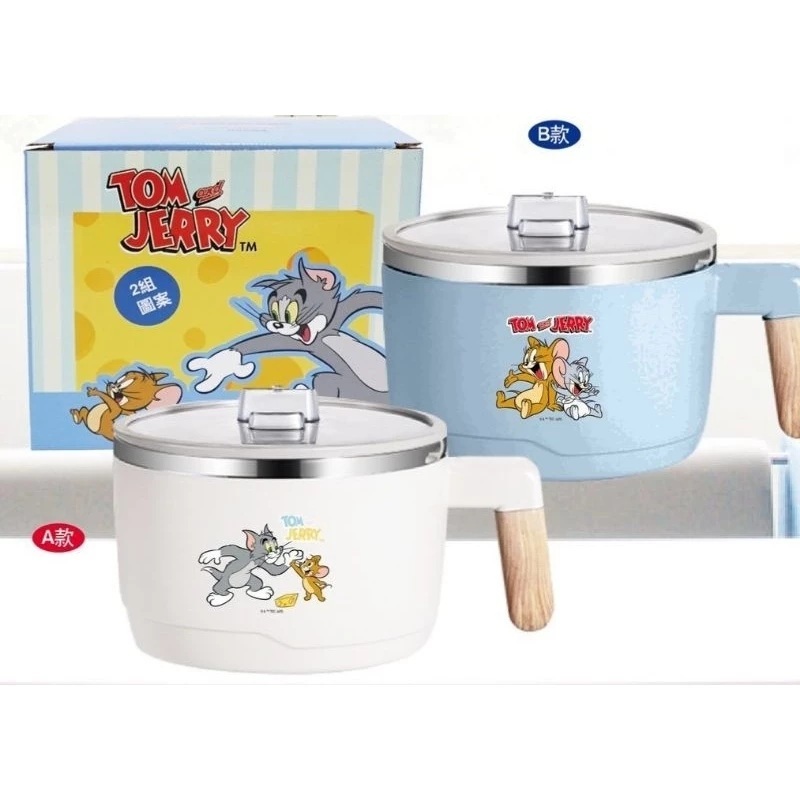 正版授權 Tom & Jerry 湯姆貓 傑利鼠 1000ml 把手泡麵碗 湯碗 餐碗 不鏽鋼碗 泡麵碗 | 蝦皮購物
