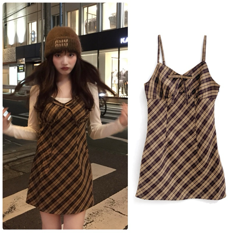 日本代購 花露米。花rumi in JP 日本知名品牌 GRL 官網正貨 格紋 細肩帶 小洋裝 洋裝 | 蝦皮購物