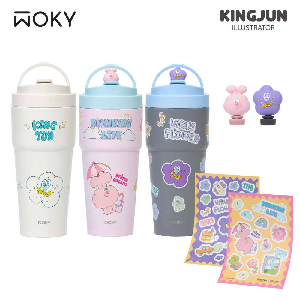 【WOKY X KINGJUN】聯名系列-渾圓杯770ml (附矽膠粗吸管+彈跳粗吸管) | 蝦皮購物