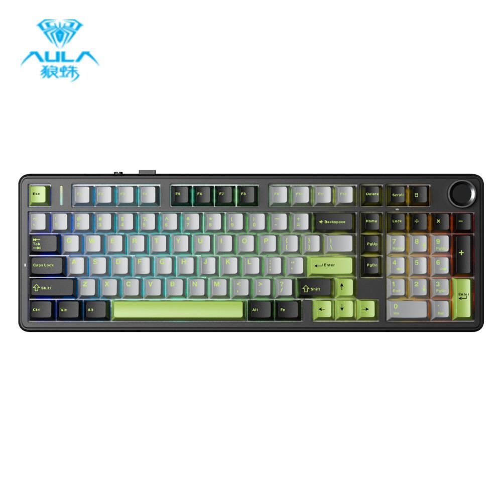 【狼蛛 AULA】F99pro (黑+淺灰+螢光綠) 灰木軸V3-繁中 三模 機械鍵盤/機械式鍵盤 | 蝦皮購物