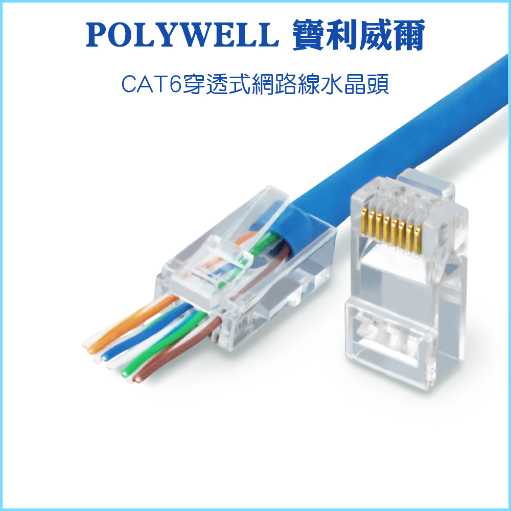 【POLYWELL 寶利威爾】CAT6穿透式網路線水晶頭 10入 26-23AWG六類線徑 厚金端子 福祿克 穿孔式排線 | 蝦皮購物