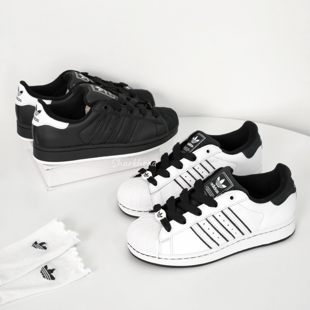【Sharkhead】現貨 Adidas Superstar II 全黑 白黑 皮革 貝殼鞋 JR0029 JH5469 | 蝦皮購物