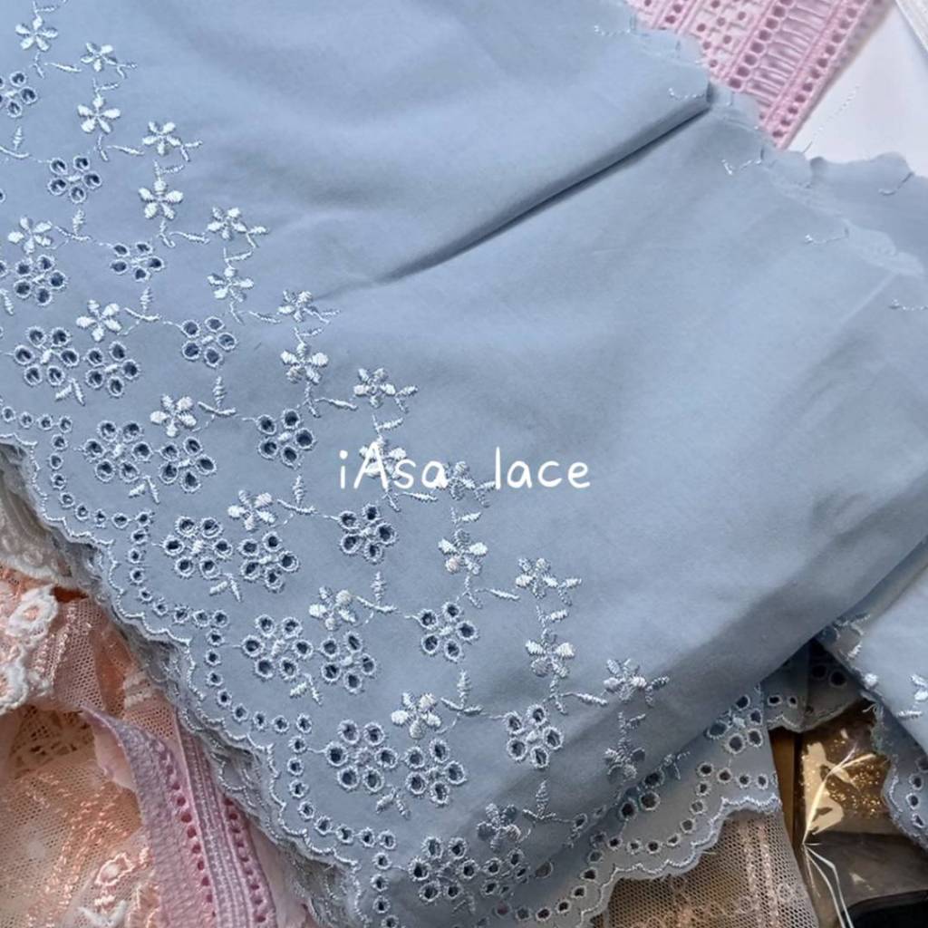 《iAsa愛莎の》手作材料 日單棉布藍色灰藍色鏤空刺繡滿幅小花刺繡花邊diy服裝家居拼接裝飾 | 蝦皮購物