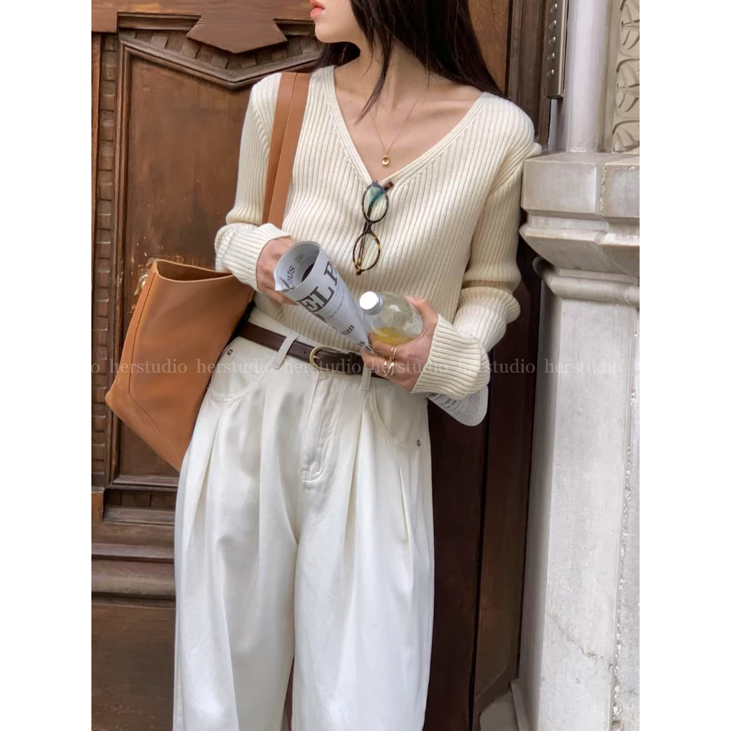 HERStudio韓國代購 春季V領修身針織衫(3col) | 蝦皮購物