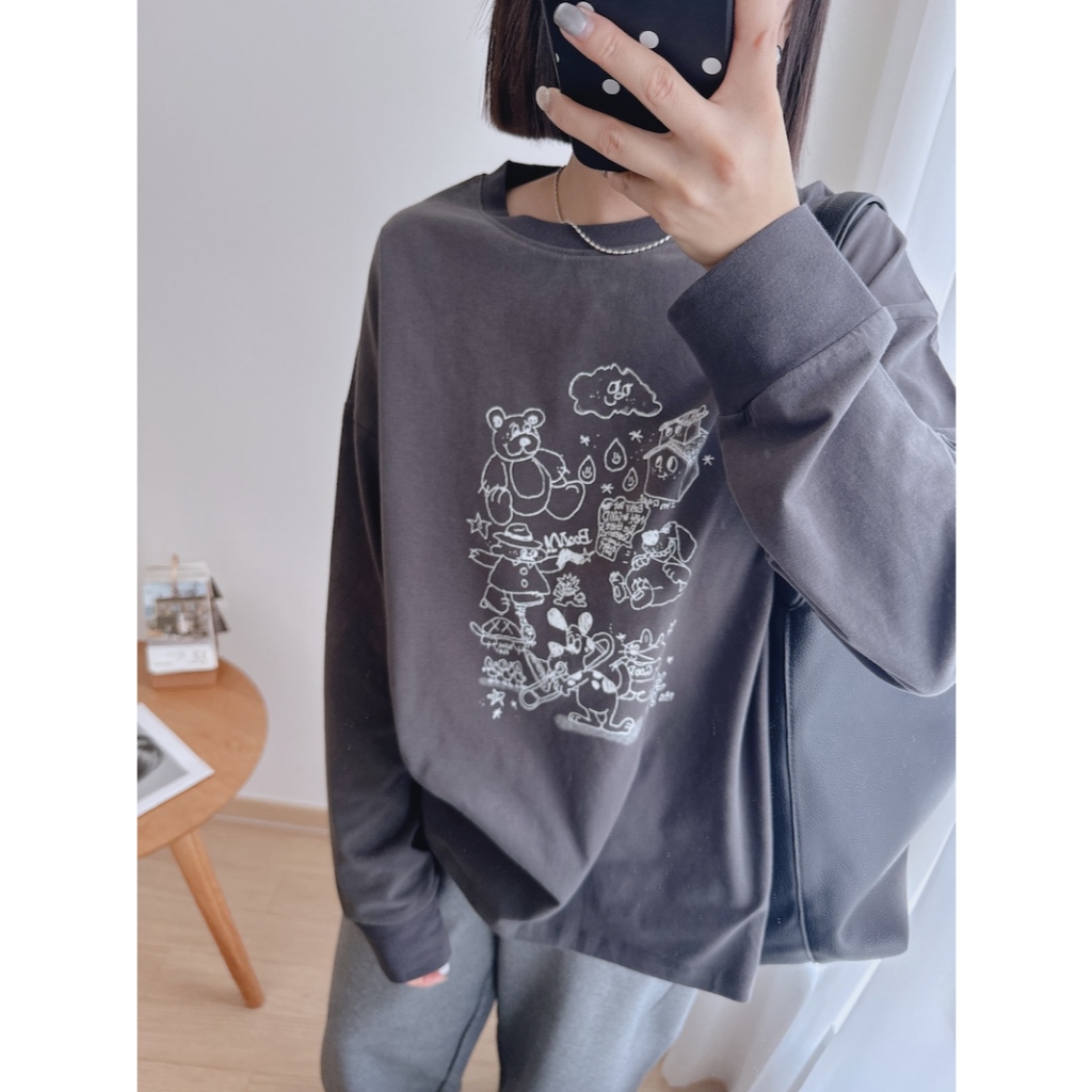 Jomi日韓 春季韓版減齡可愛塗鴉印花寬鬆中長款T恤*現貨【MA03-LN3885】 | 蝦皮購物