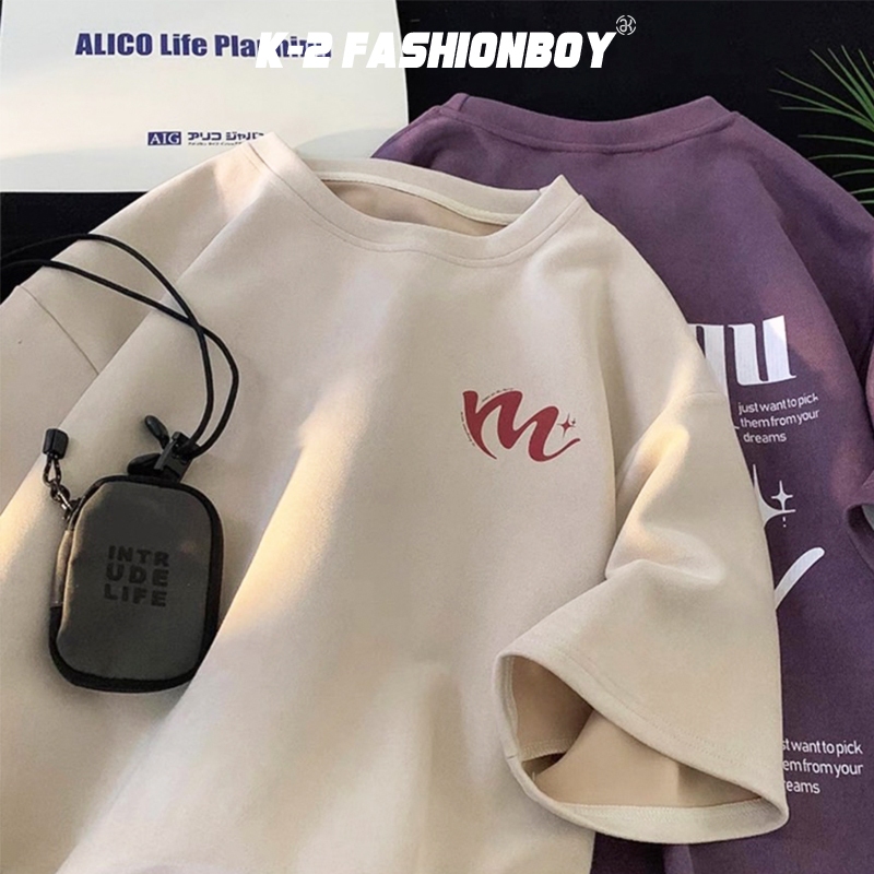 【K-2】美式休閒 M字設計 麂皮絨短T Y2K 復古 簡約 穿搭 短袖 上衣 麂皮絨 CLEAN BOXY【J169】 | 蝦皮購物