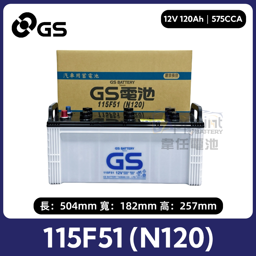 韋任電池🔋』GS杰士 統力 115F51 N120 加水式 汽車電池 遊覽車電池 貨車電池 三噸半 重型機具電池 | 蝦皮購物