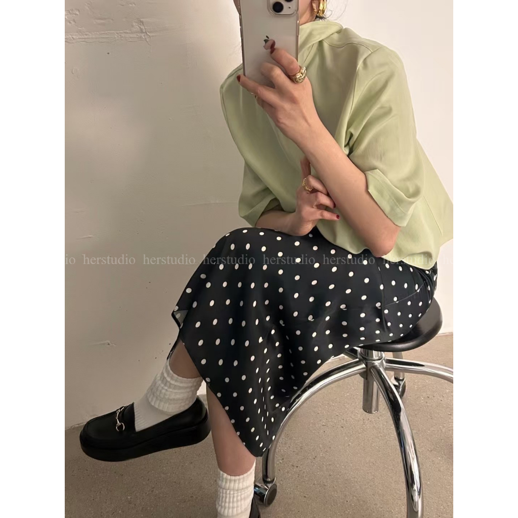 HERStudio韓國代購 高品質絲質波點中長裙(2col) | 蝦皮購物