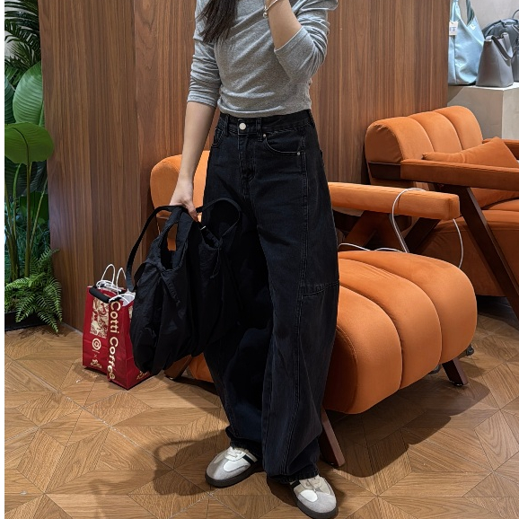 【𝐇𝐨𝐫𝐢𝐜𝐡】10381-牛仔寬鬆繭型褲(2色)S-XL 闊腿褲 落地褲 寬褲 牛仔褲 繭型褲 牛仔寬褲 梨形推薦 | 蝦皮購物